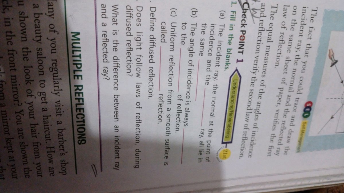 Check POINT 1 Fill in the blanks. (a) The incident ray, the normal at..