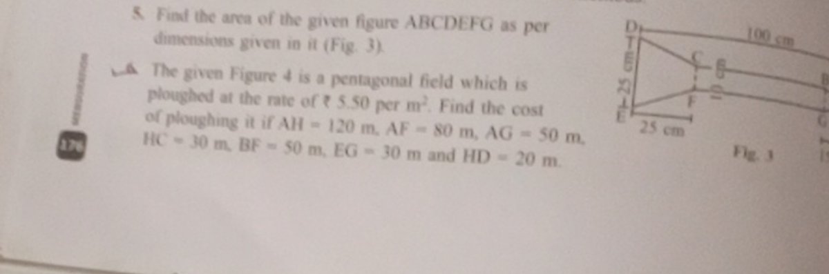 Find the area of the given figure ABCDEFG as per dimensions given in it