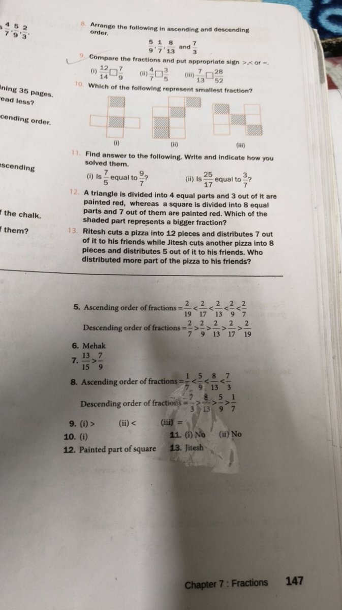 Arrange the following in ascending and descending order: 5/9, 1/7, 8/1..
