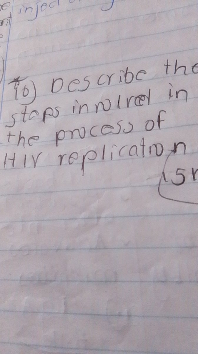 Describe the steps involved in the process of HIV replication. (5 marks)..