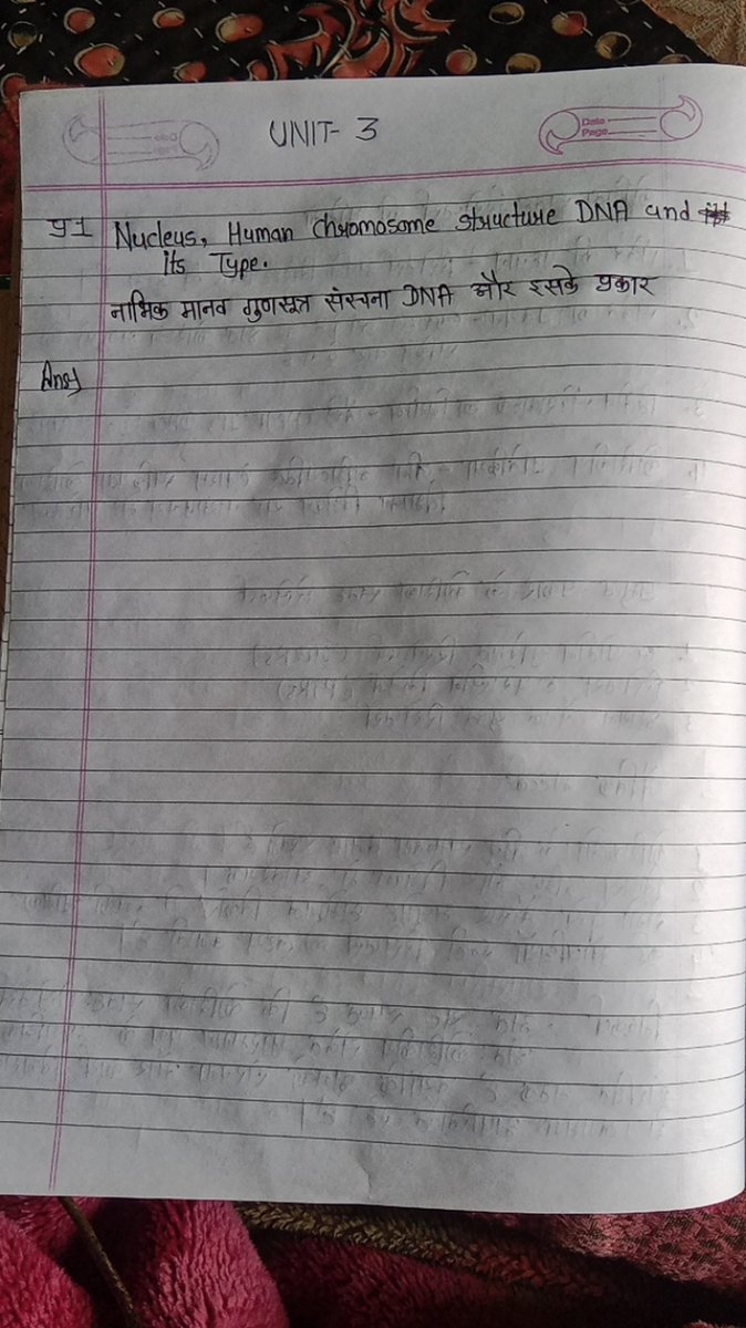 UNIT-3 Q1. Nucleus, Human Chromosome structure DNA and its Type. (नाभिक..