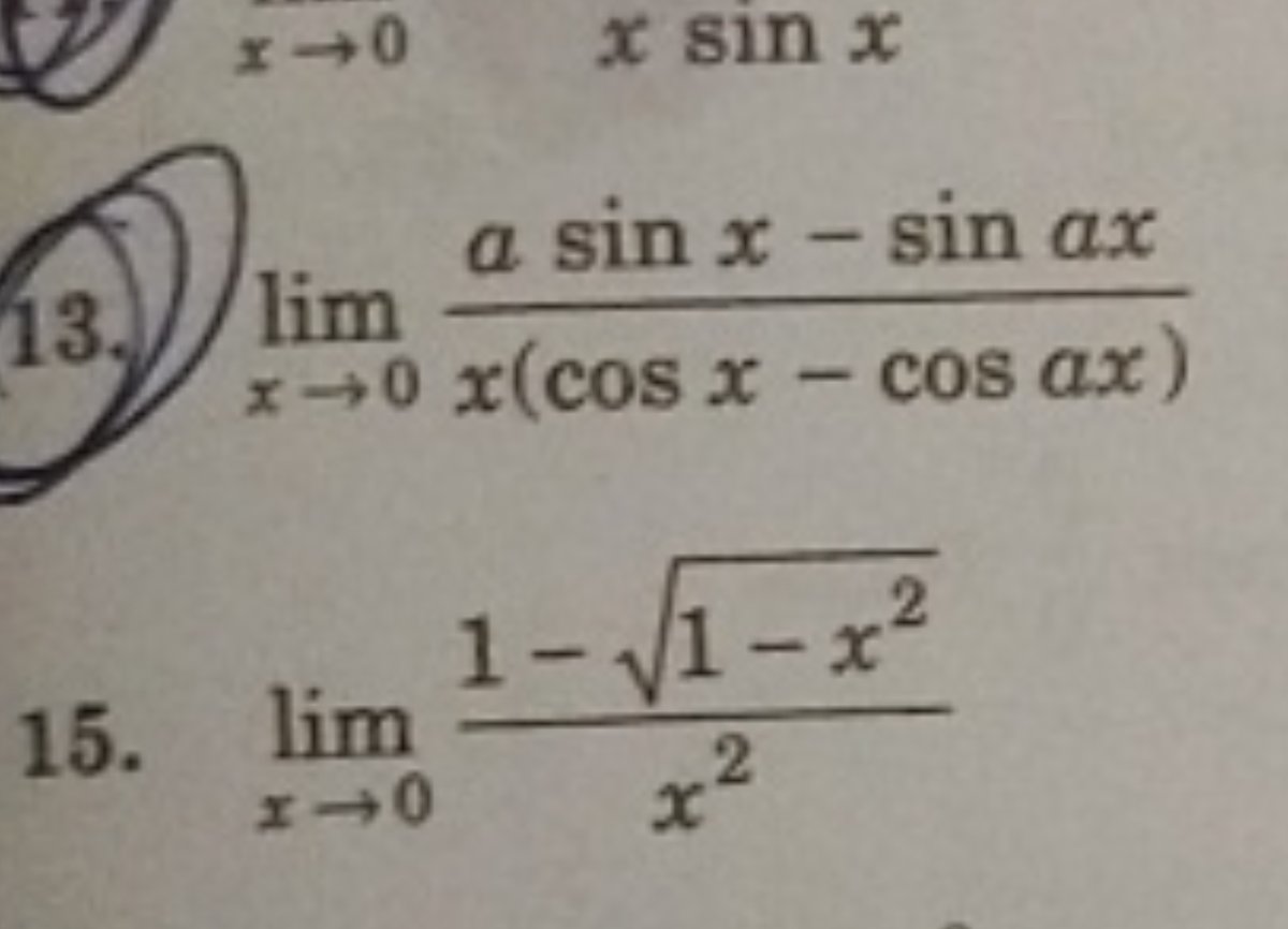 \lim_{x \to 0} \frac{a \sin x - \sin ax}{x(\cos x - \cos ax)} \lim_{x \t..
