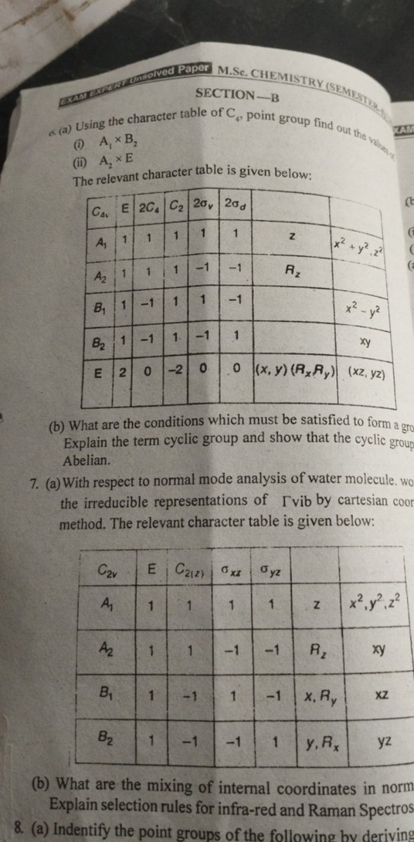 (a) Using the character table of C4v point group find out the values of: