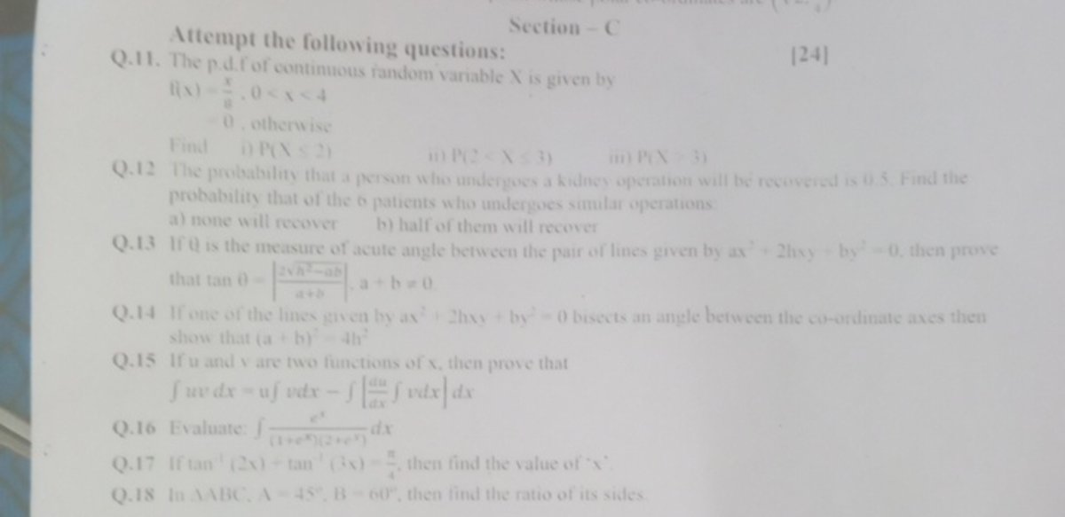 Attempt the following questions: Q.11. The p.d.f of continuous random va..