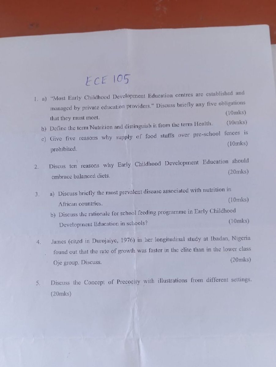 ECE 105 a) "Most Early Childhood Development Education centres are estab..