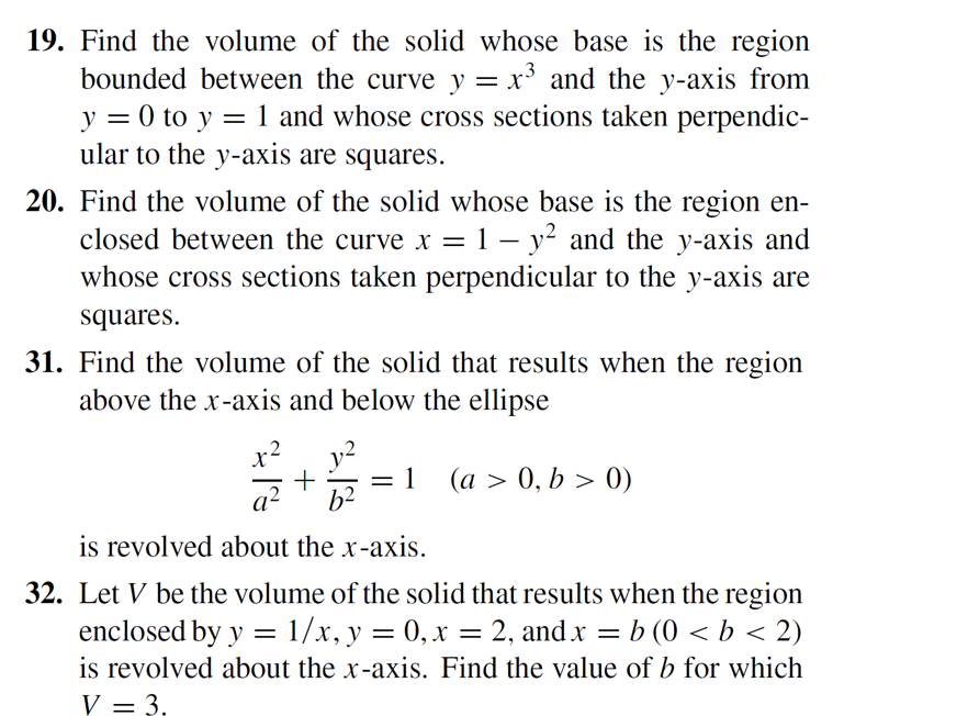 Find the volume of the solid whose base is the region bounded between the..