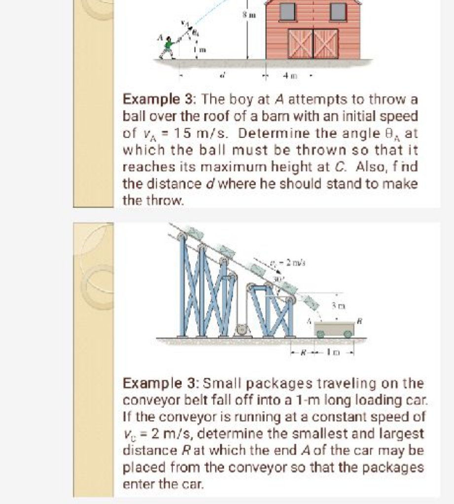 Example 3: The boy at A attempts to throw a ball over the roof of a barn