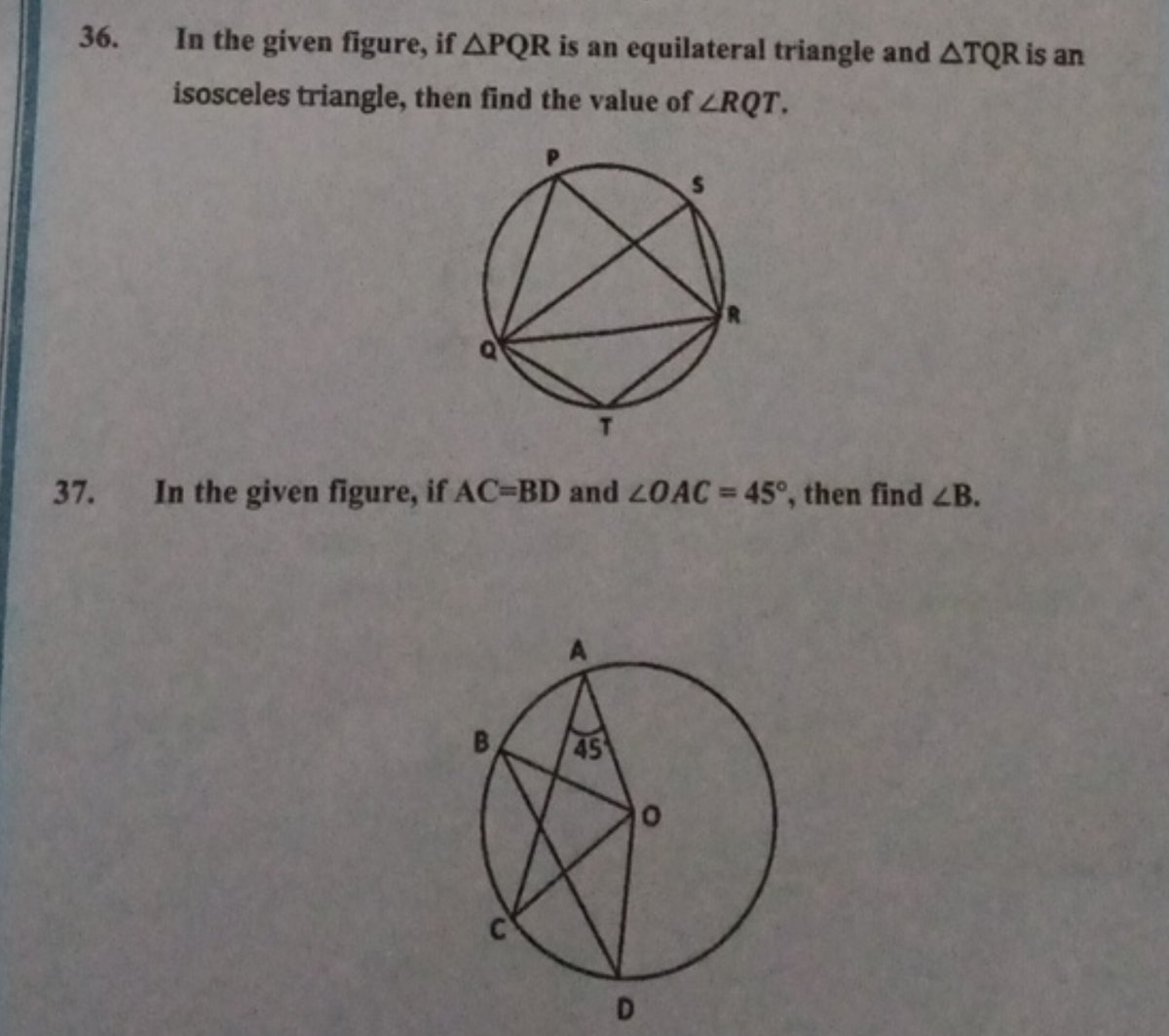 In the given figure, if \triangle PQR is an equilateral triangle and \tri..