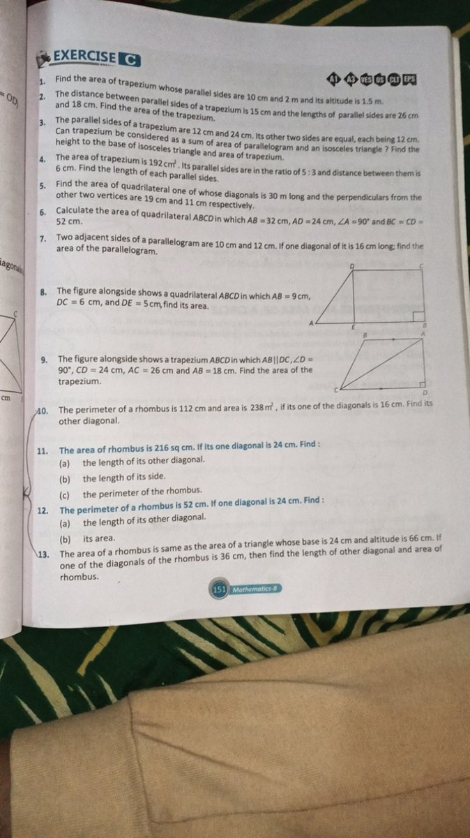 Here are a series of questions related to finding areas and perimeters of..