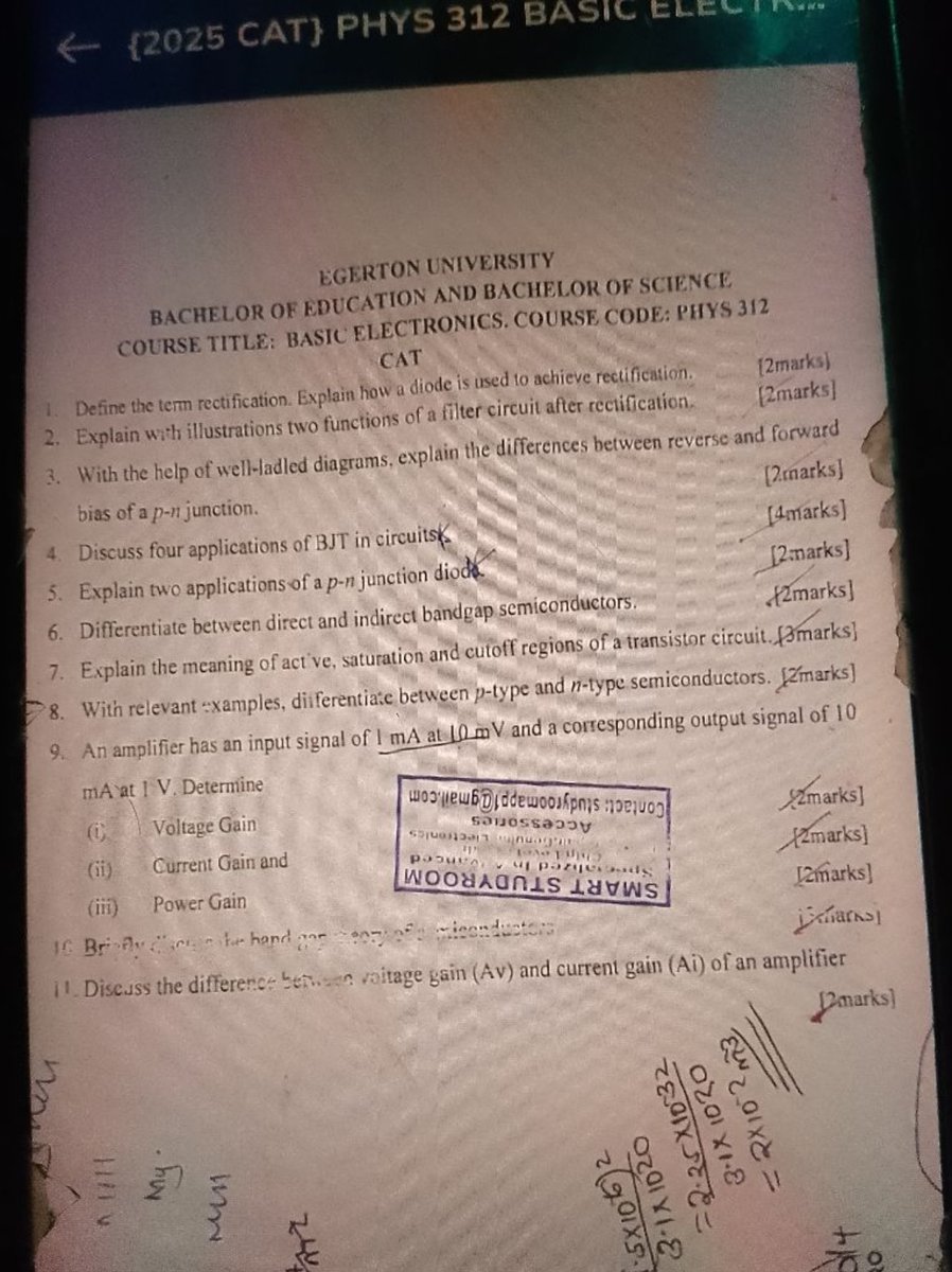 EGERTON UNIVERSITY BACHELOR OF EDUCATION AND BACHELOR OF SCIENCE COURSE T..