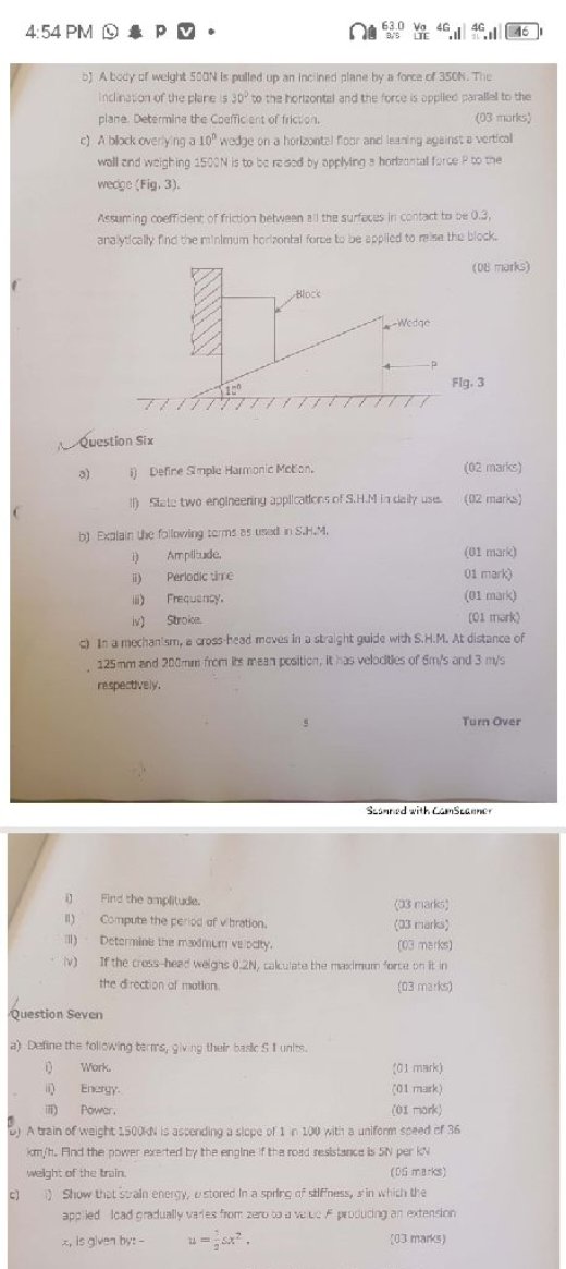 Question Six a) i) Define Simple Harmonic Motion. (02 marks) ii) State tw..