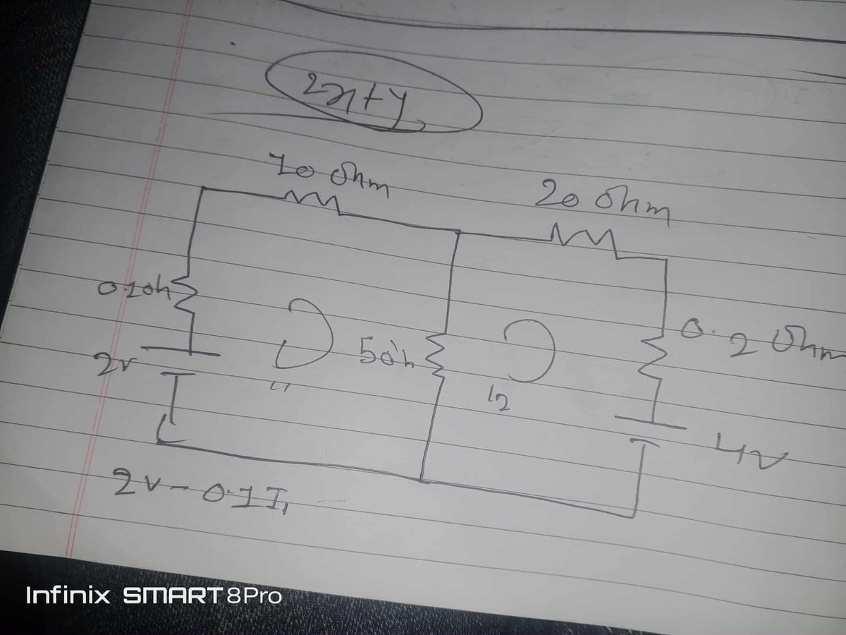 The image shows an electrical circuit diagram with resistors, voltage sou..