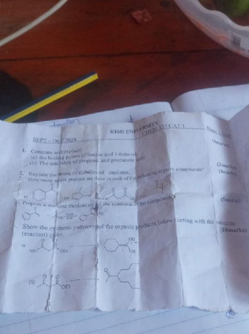 KISII UNIVERSITY CHEM 332 CAT 1 SEPT - DEC 2024 Compare and explain: