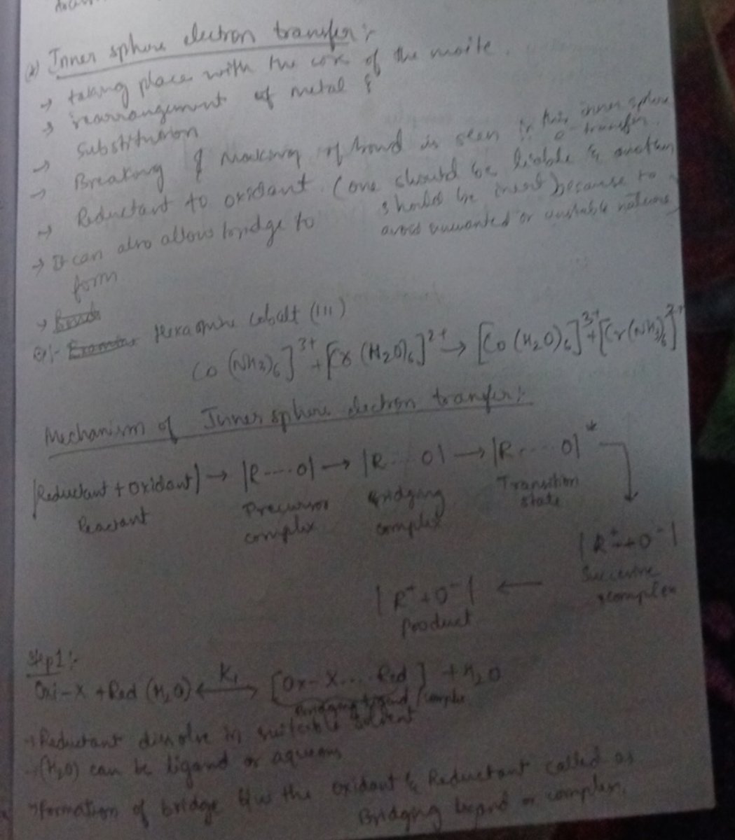 The provided image describes the 'Inner sphere electron transfer' mechani..
