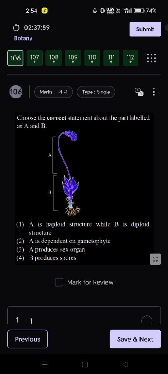 Choose the correct statement about the part labelled as A and B. (1) A i..