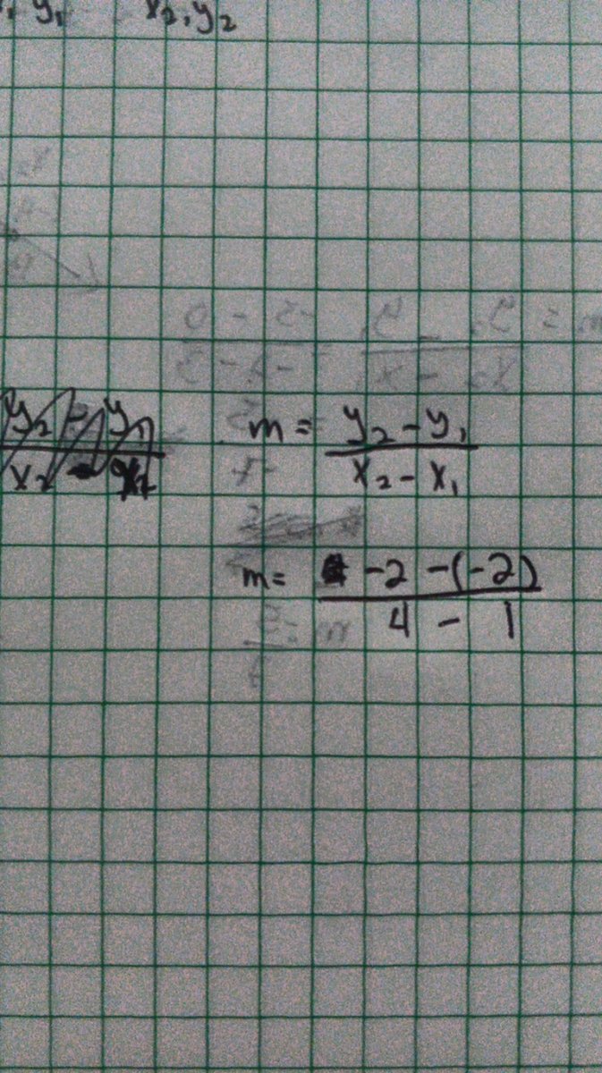 The image shows the calculation of the slope 'm' using the formula: m