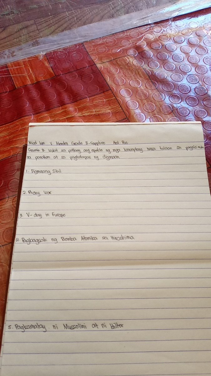 Kriod kim V. Mendez Grade 8-Sapphire Aral Pan Gawain B. Isulat sa patlang..