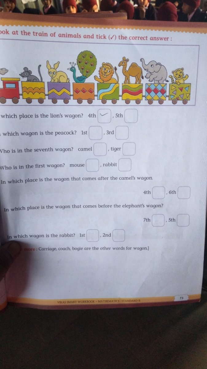 Look at the train of animals and tick ( ) the correct answer: In which p..