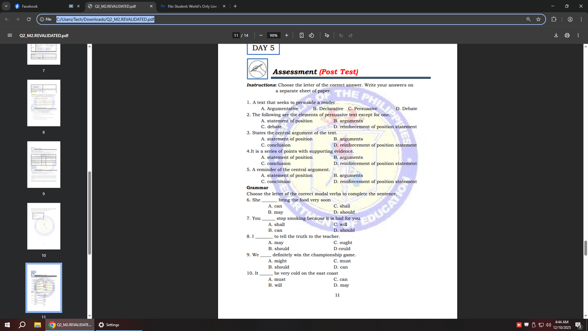 Assessment (Post Test) Instructions: Choose the letter of the correct an..