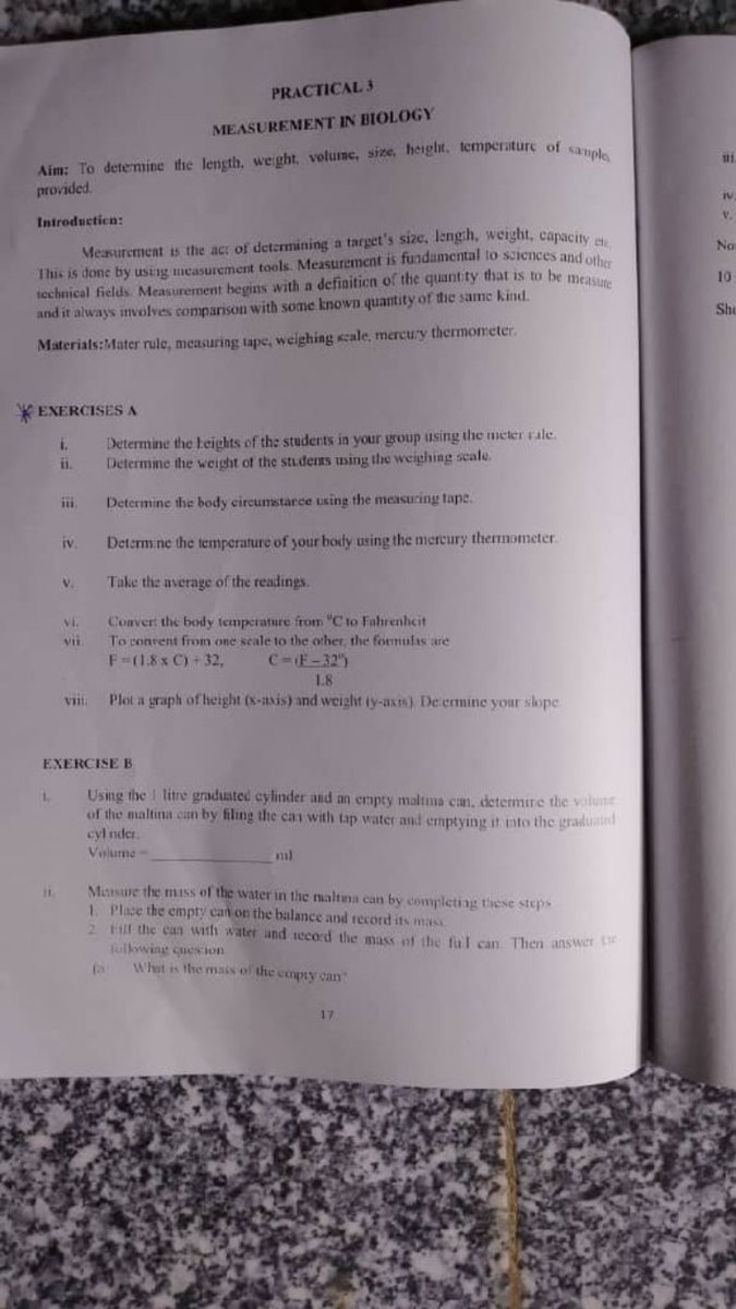 PRACTICAL 3 MEASUREMENT IN BIOLOGY Aim: To determine the length, weight,..