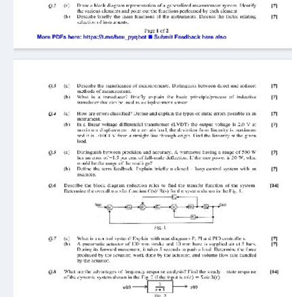 Q.1 (a) Draw a block diagram representation of a generalized measurement