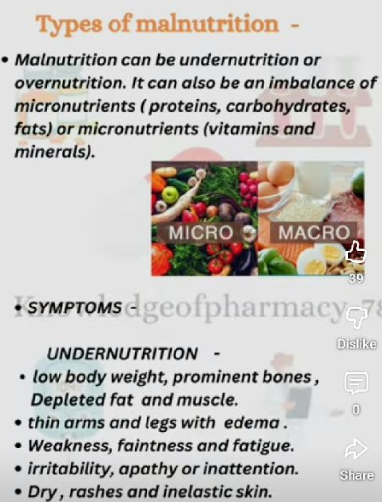 Types of malnutrition - • Malnutrition can be undernutrition or overnutri..