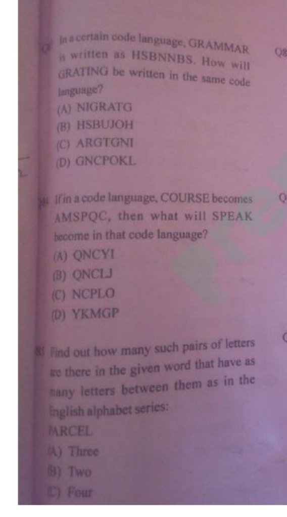 Here are three questions related to coding-decoding and letter series: Q..
