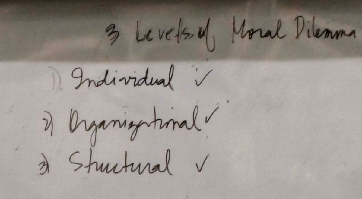 The image lists "3 Levels of Moral Dilemma": Individual Organizational St..