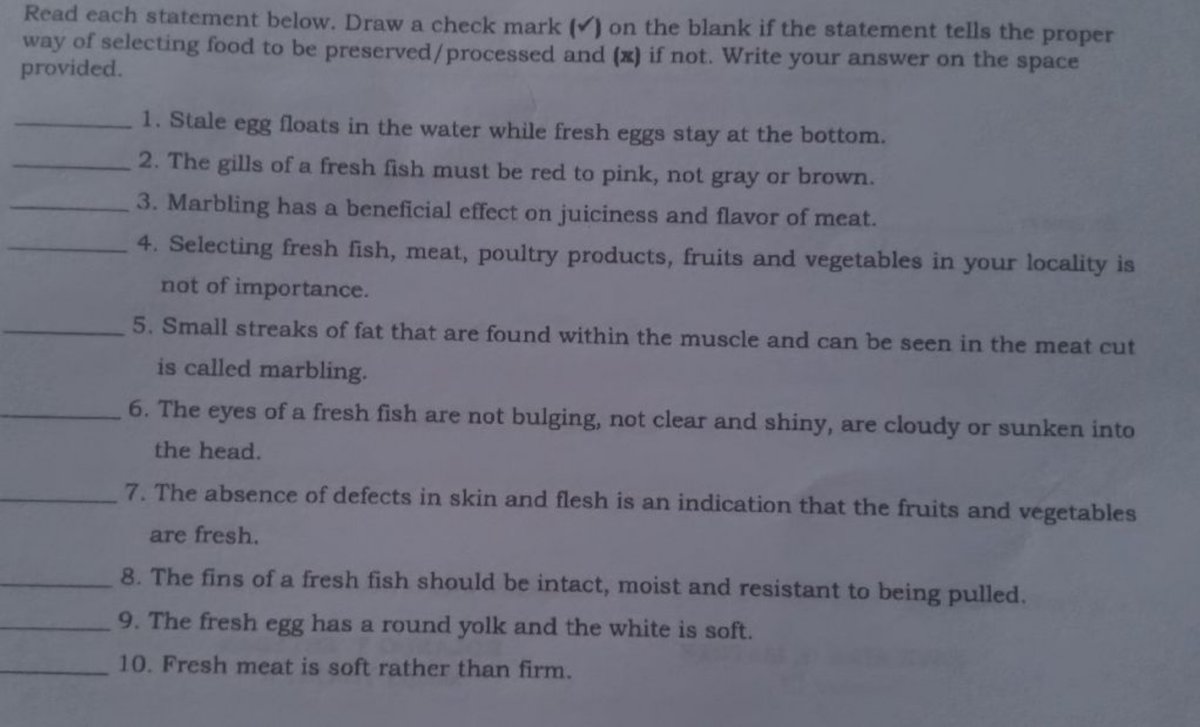 Read each statement below. Draw a check mark ( ) on the blank if the stat..