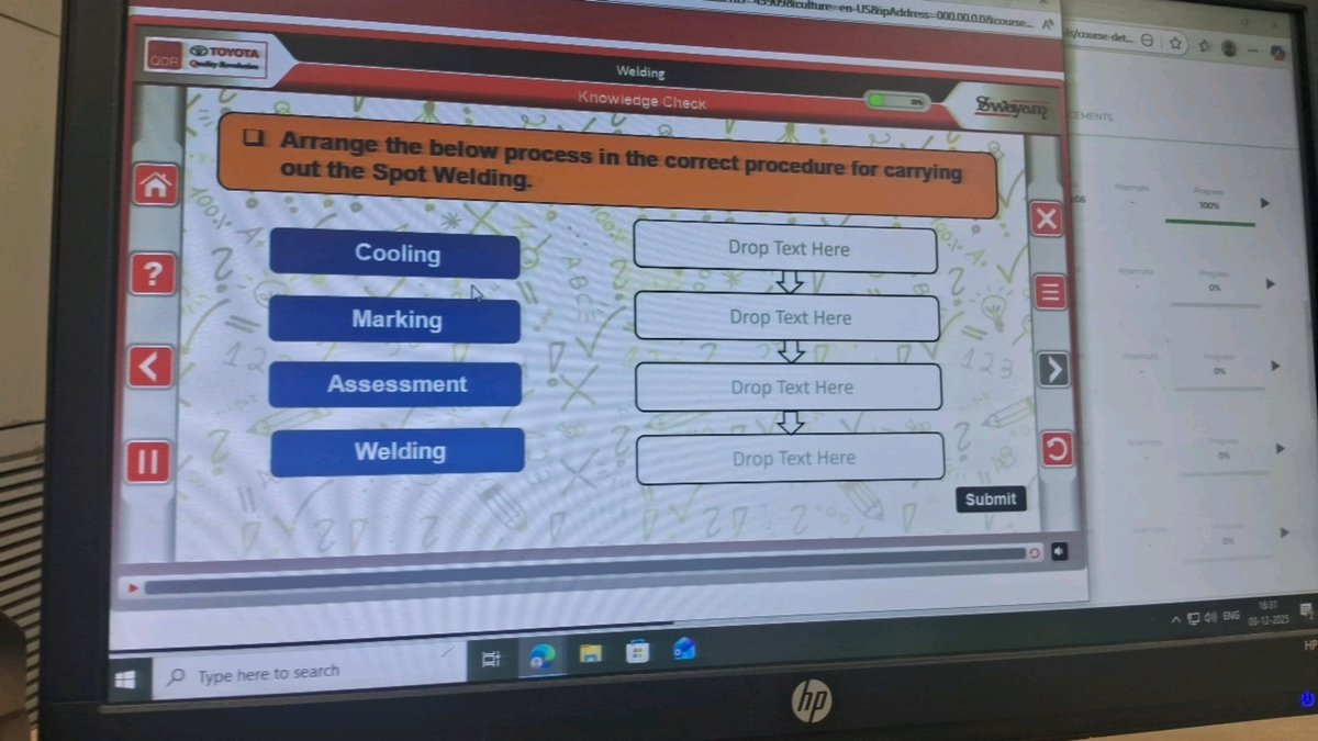 Arrange the below process in the correct procedure for carrying out the S..