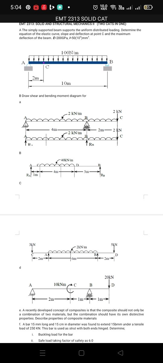 EMT 2313: Solid and Structural Mechanics II Beam deflection (UDL): A sim..