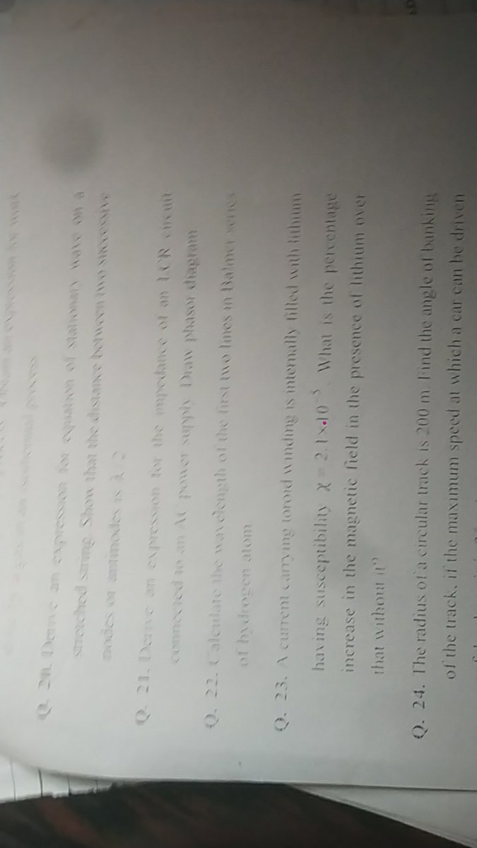 Q. 20. Derive an expression for the equation of a stationary wave on a st..