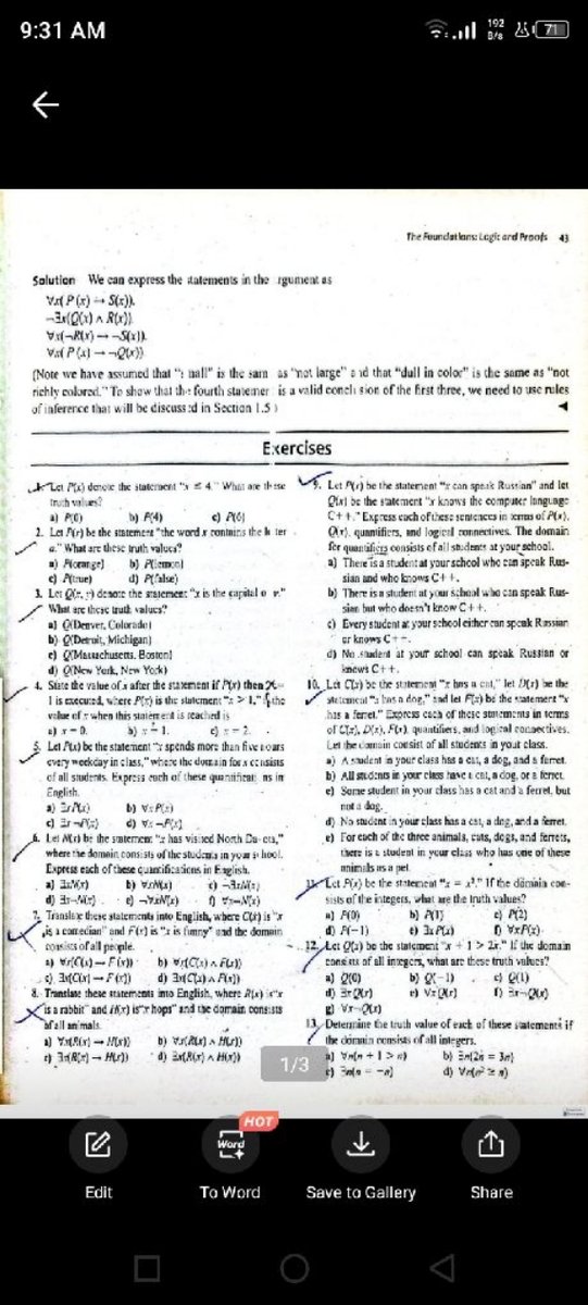 Here are some exercises related to logic and proofs: Let P(x) denote the..