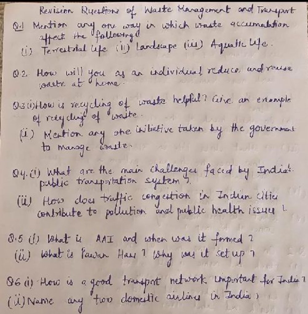 Revision Questions of Waste Management and Transport Q1. Mention any one..