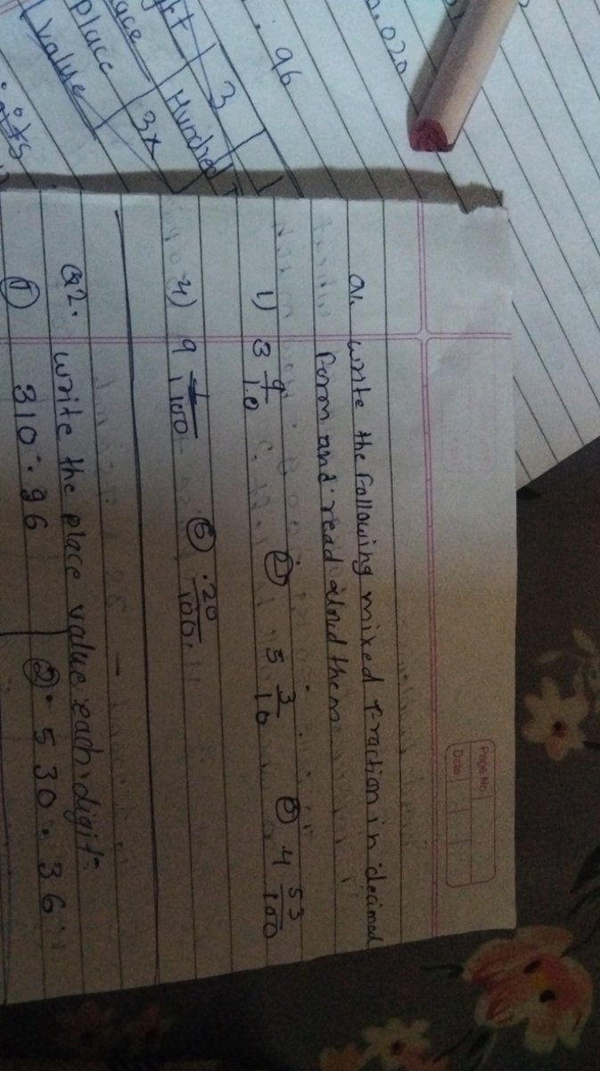 Q1. Write the following mixed fraction in decimal form and read aloud the..