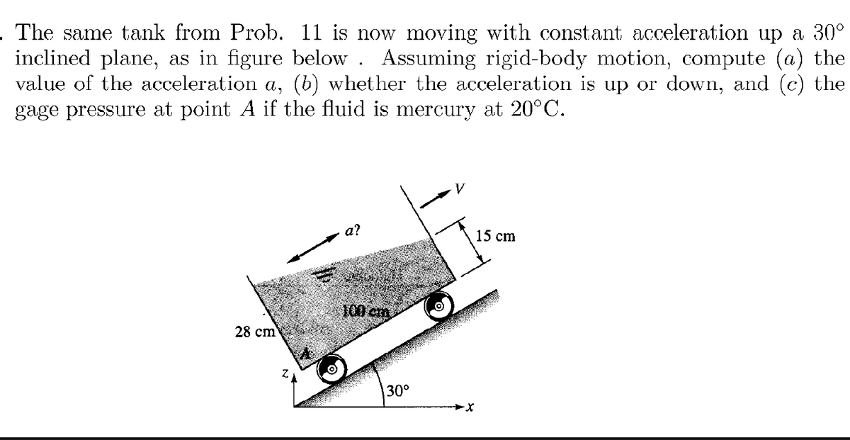 The same tank from Prob. 11 is now moving with constant acceleration up a..
