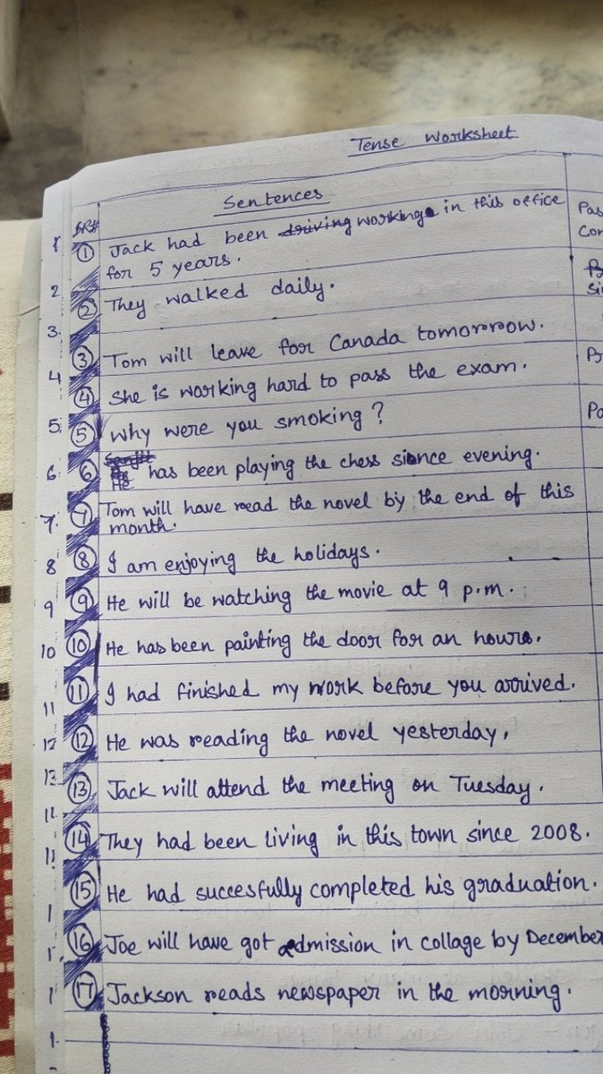 Tense Worksheet Sentences Jack had been driving/working in this office f..