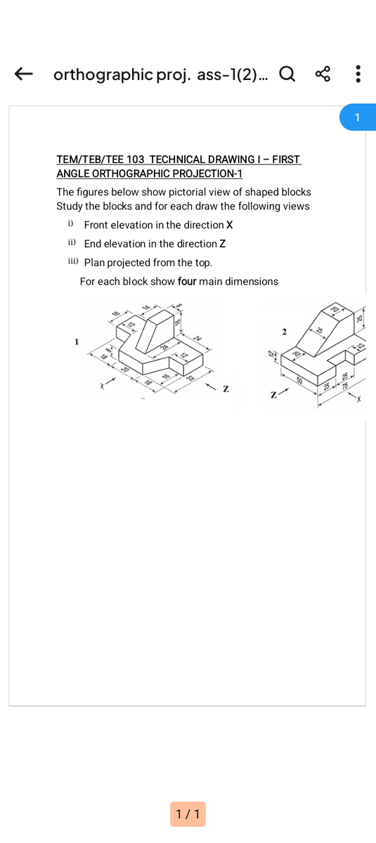 TEM/TEB/TEE 103 TECHNICAL DRAWING I - FIRST ANGLE ORTHOGRAPHIC PROJECTION..
