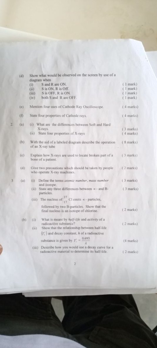 Question 1(d–f) For a cathode ray oscilloscope (CRO): (d) Show what woul..