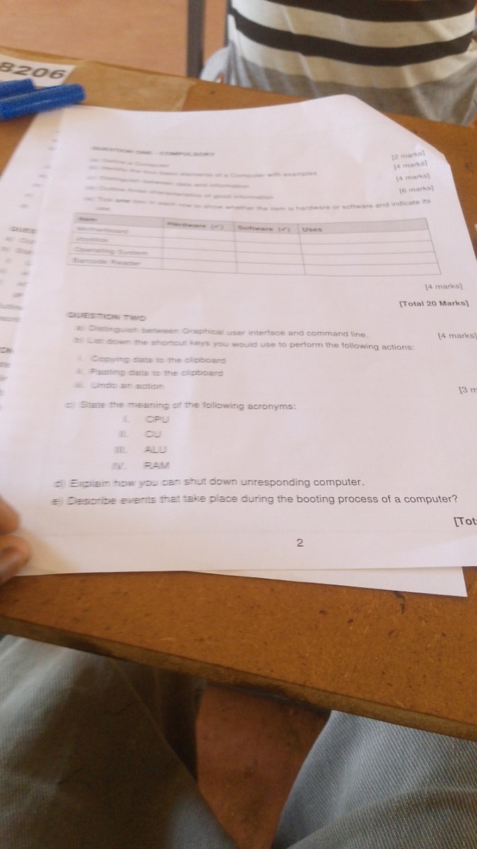 QUESTION ONE - COMPULSORY a) Define a Computer. b) Identify the four basi..