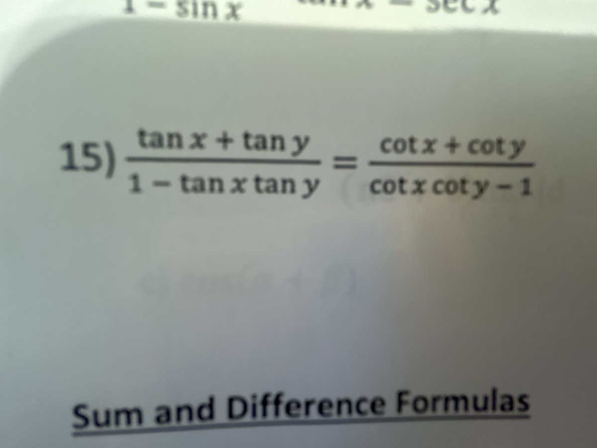 Verify this question: \frac{\tan x + \tan y}{1 - \tan x \tan y} = \frac{..