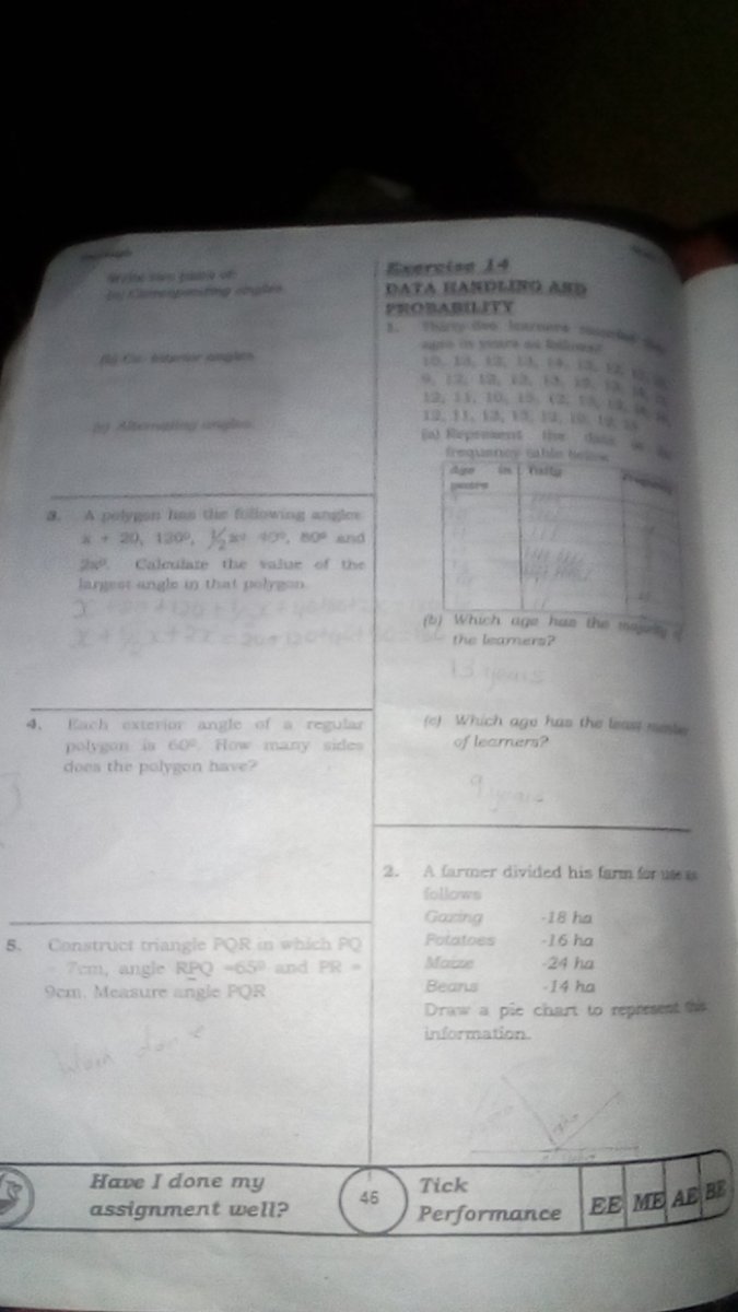 Exercise 14 DATA HANDLING AND PROBABILITY Thirty de learners 10, 11, 12,