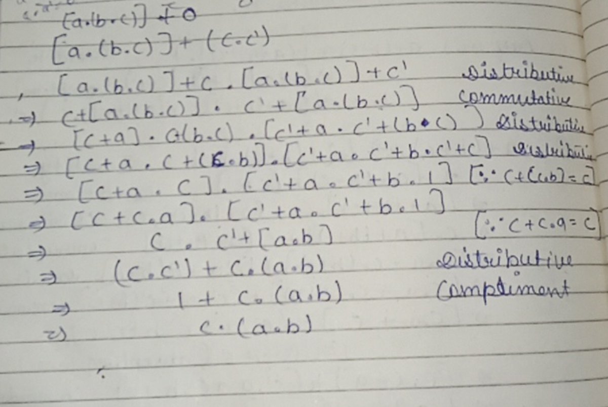 The image shows a step-by-step simplification of a Boolean expression. Th..