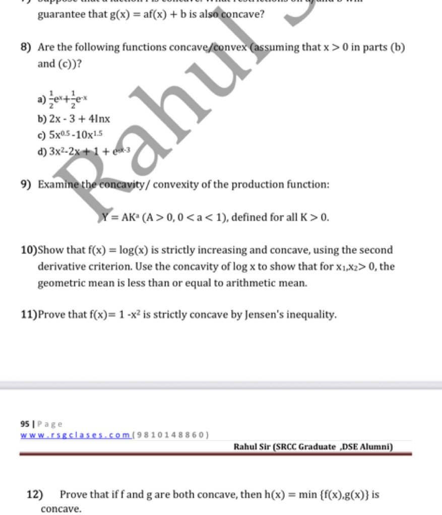 8) Are the following functions concave/convex (assuming that x > 0 in par..
