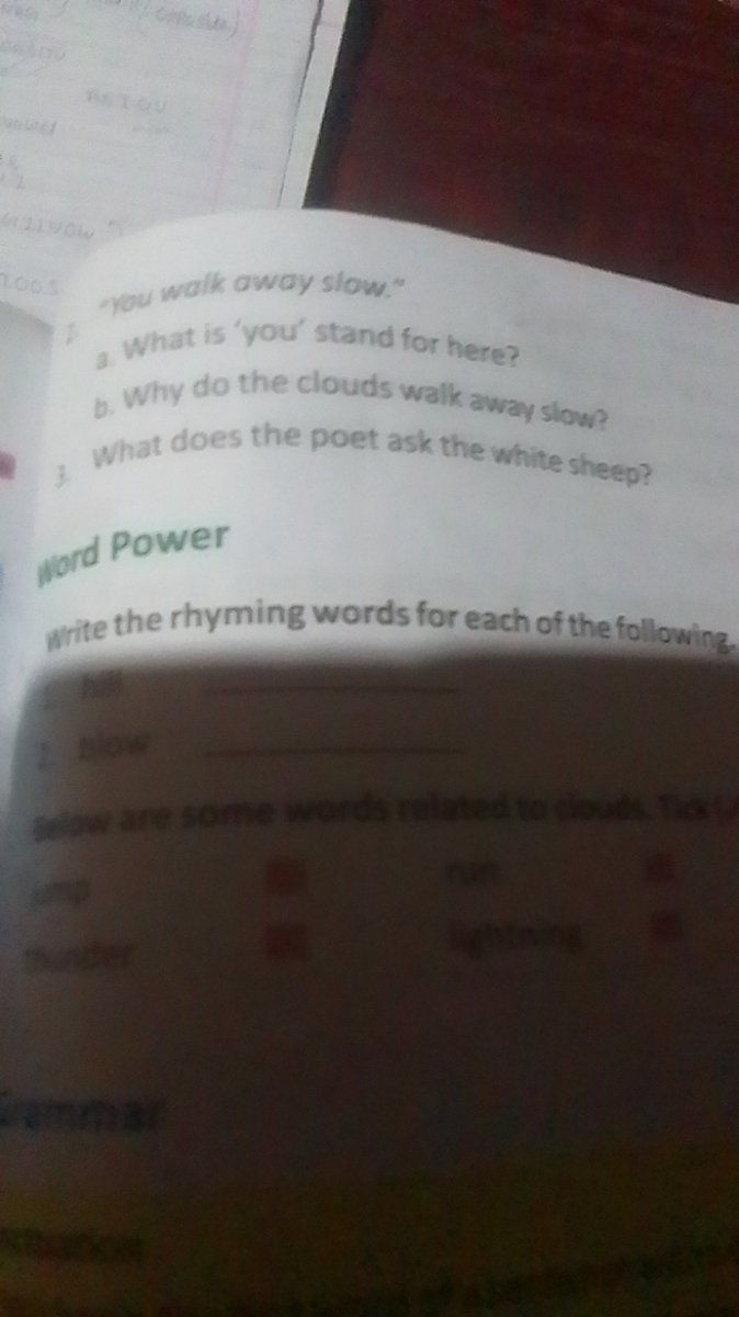 Here are some questions based on a poem and a word power exercise: Poem-..