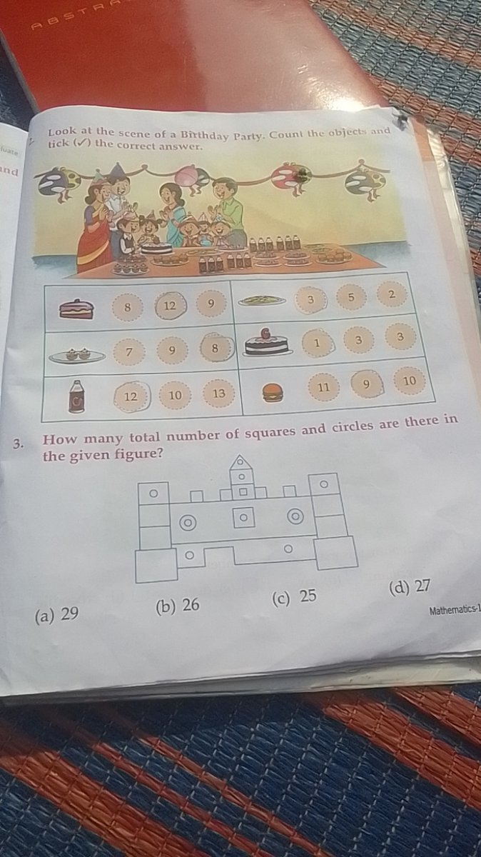 How many total number of squares and circles are there in the given figur..