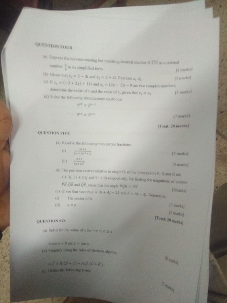 QUESTION FOUR (a) Express the non-terminating but repeating decimal numb..