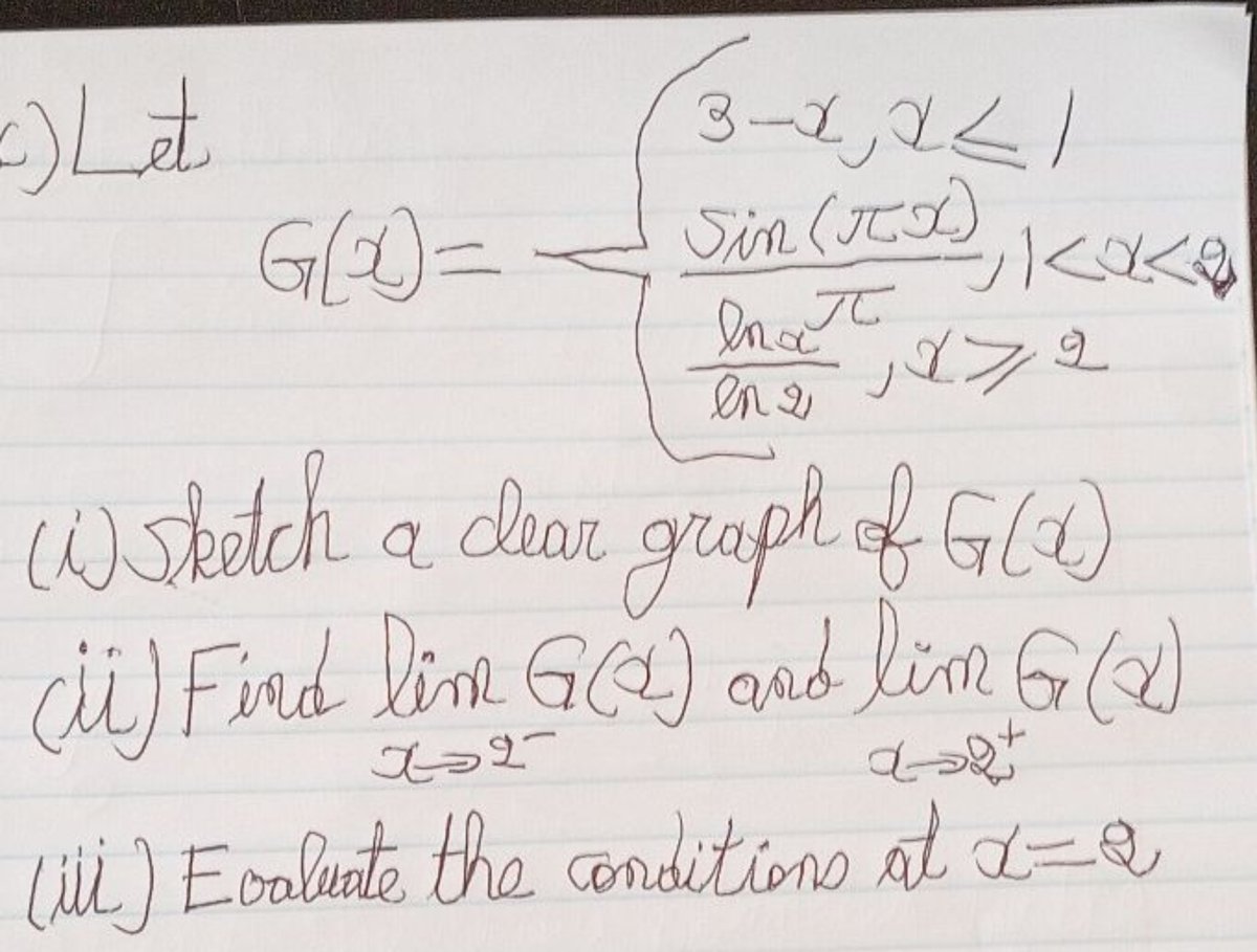 Let G(x) = \begin{cases} 3-x & x \le 1 \\ \sin(\pi x) & 1 (i) Sketch a..