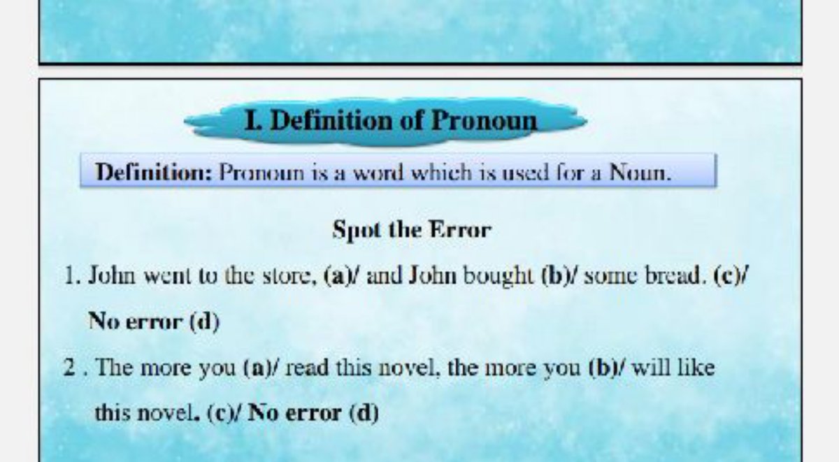 I. Definition of Pronoun Definition: Pronoun is a word which is used for