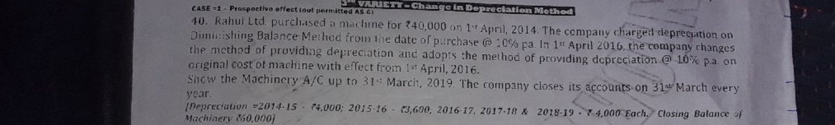 Rahul Ltd. purchased a machine for ₹40,000 on 1st April, 2014. The compan..